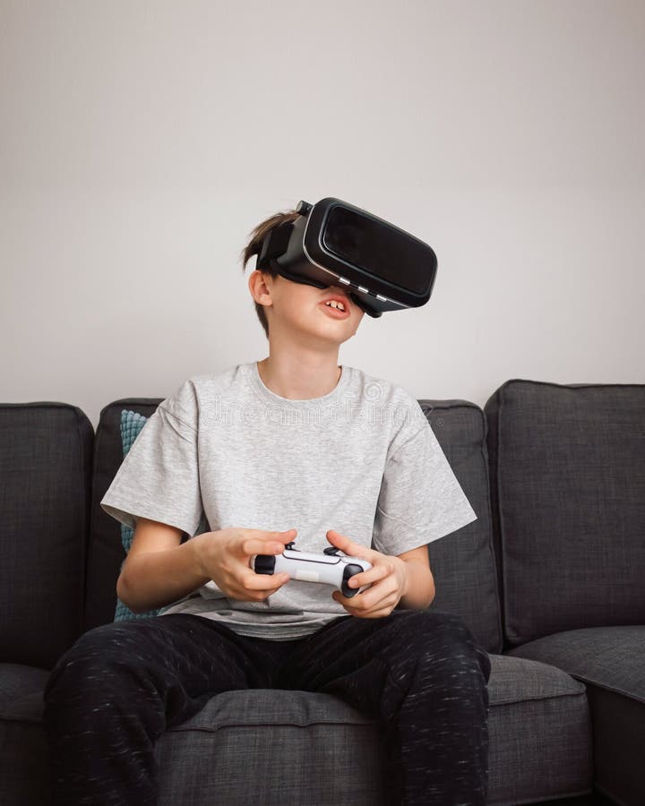 Boy Having Fun Playing Virtual Reality Simulation Games Stock Image ...
