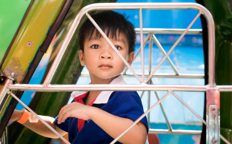 Boy is Having Fun Riding on a Toy Car Stock Photo - Image of round ...