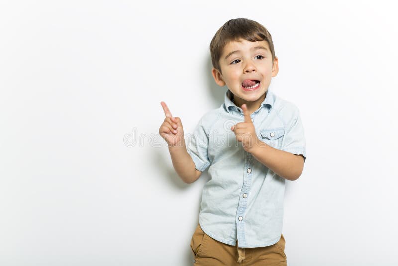 Boy Having Fun on Studio Grey Background Stock Image - Image of child ...