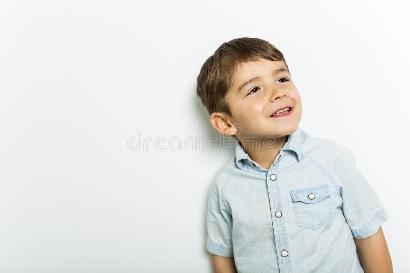 Boy Having Fun on Studio Grey Background Stock Image - Image of child ...