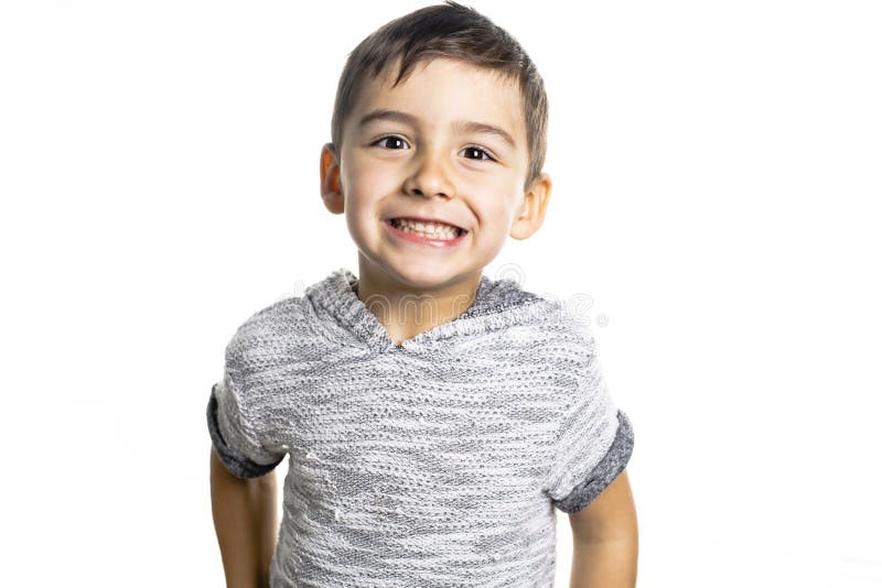 Boy Having Fun on Studio Grey Background Stock Image - Image of child ...