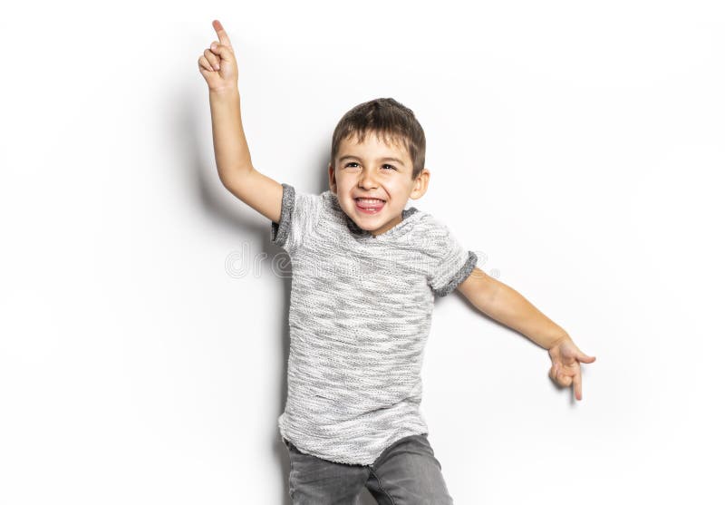 Boy Having Fun on Studio White Background Stock Photo - Image of ...