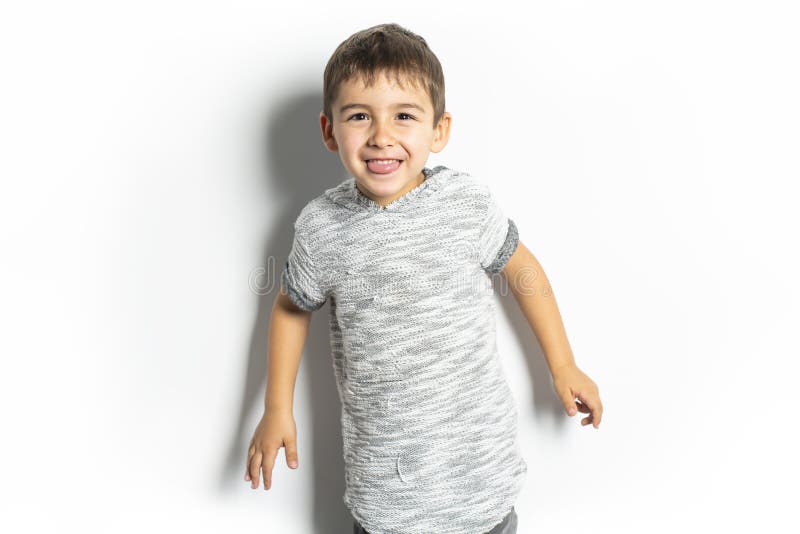 Boy Having Fun on Studio White Background Stock Image - Image of laugh ...
