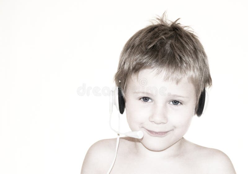Young Boy Wearing Phone Headset Stock Photo - Image of headset, hotline ...