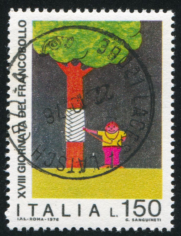 Boy Healing Tree by Children Drawing Editorial Photo - Image of retro ...