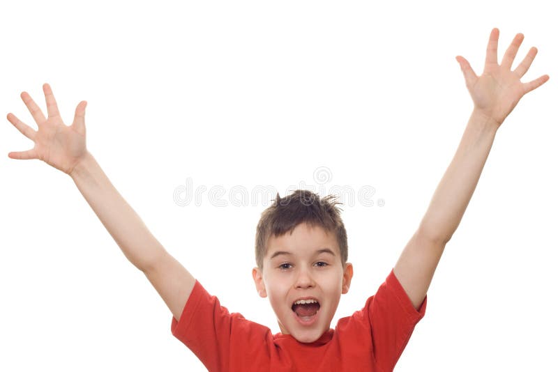 Boy Letting Out a Victory Yell Stock Image - Image of arms, smiling ...
