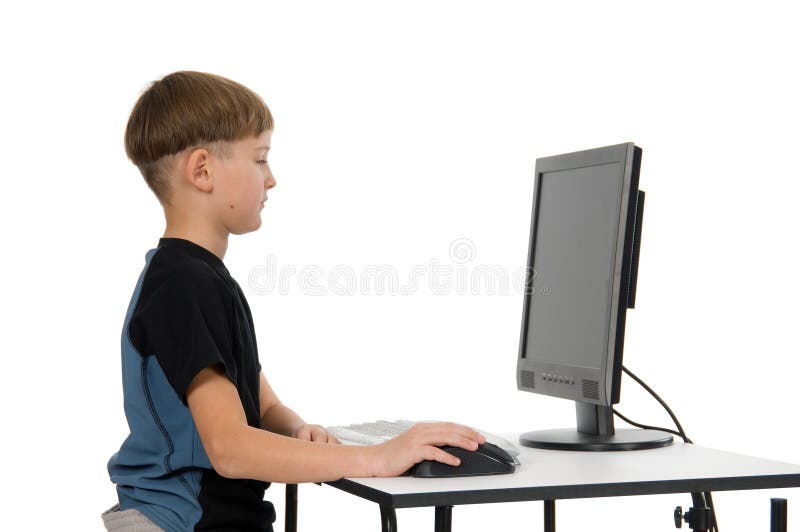 Boy on His Computer stock photo. Image of child, monitor - 3893236