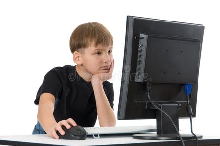 Boy on His Computer stock photo. Image of child, monitor - 3893236