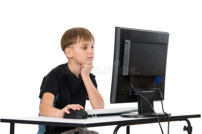 Boy on His Computer stock image. Image of home, thinking - 3893239