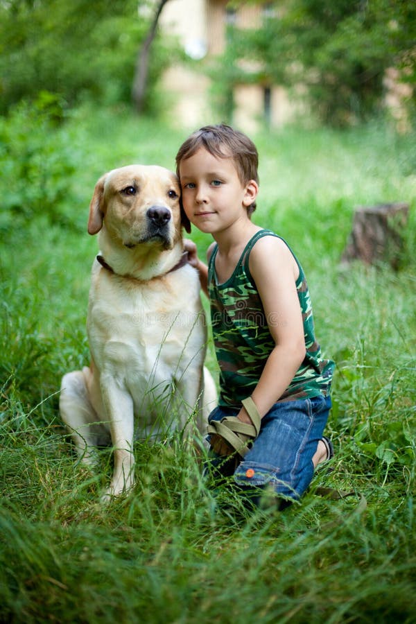 Little Boy in the Park with a Dog Stock Image - Image of companionship ...