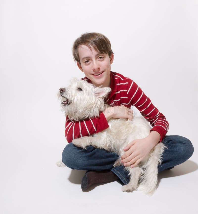 A boy and his dog stock image. Image of trick, small - 24146139