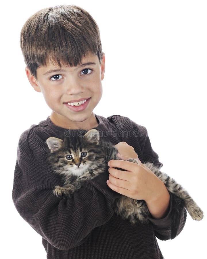 Boy with His Kitten stock photo. Image of close, adorable - 25142066