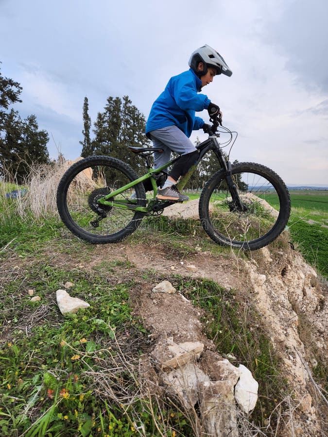 Boy with His Mountain Bike Looking Down the Hill Stock Photo - Image of ...