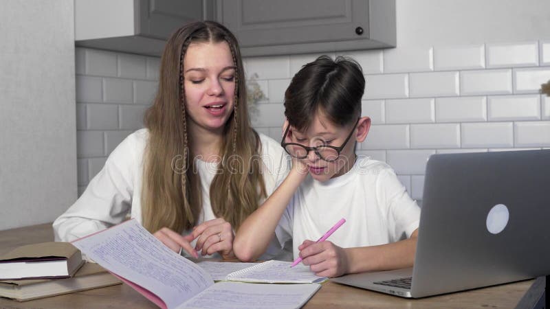 A Boy and His Older Sister are Learning Lessons. Study Stock Video ...