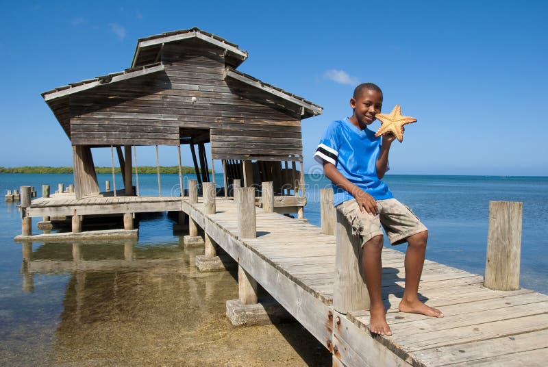 Boy and his starfish editorial stock photo. Image of pier - 21803798