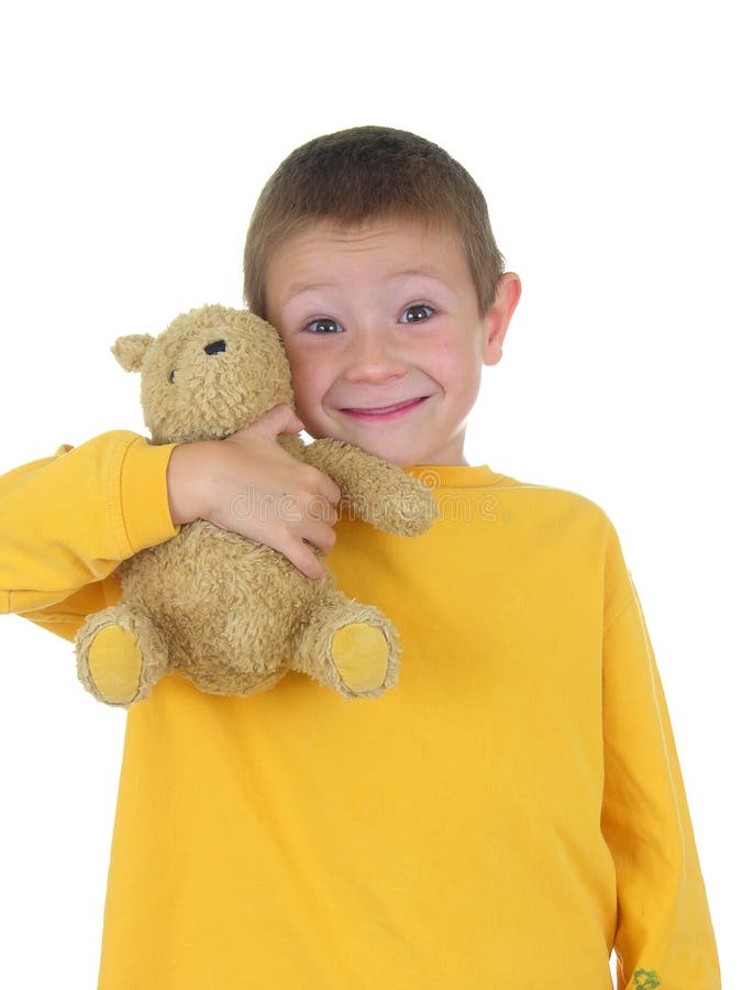 Boy and his Teddy Three stock image. Image of small, pajamas - 396429