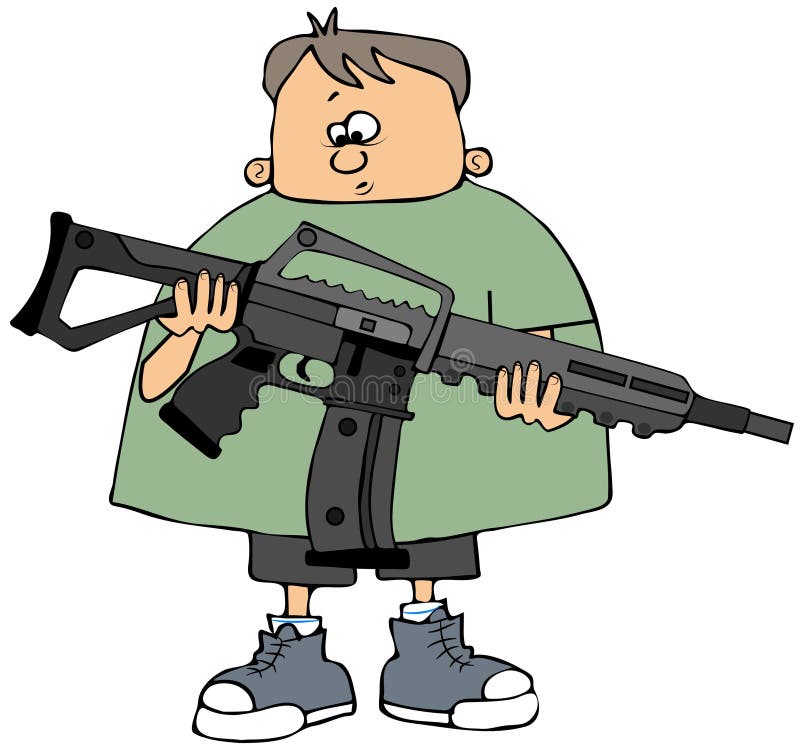 Boy Holding an Assault Rifle Stock Illustration - Illustration of rifle ...