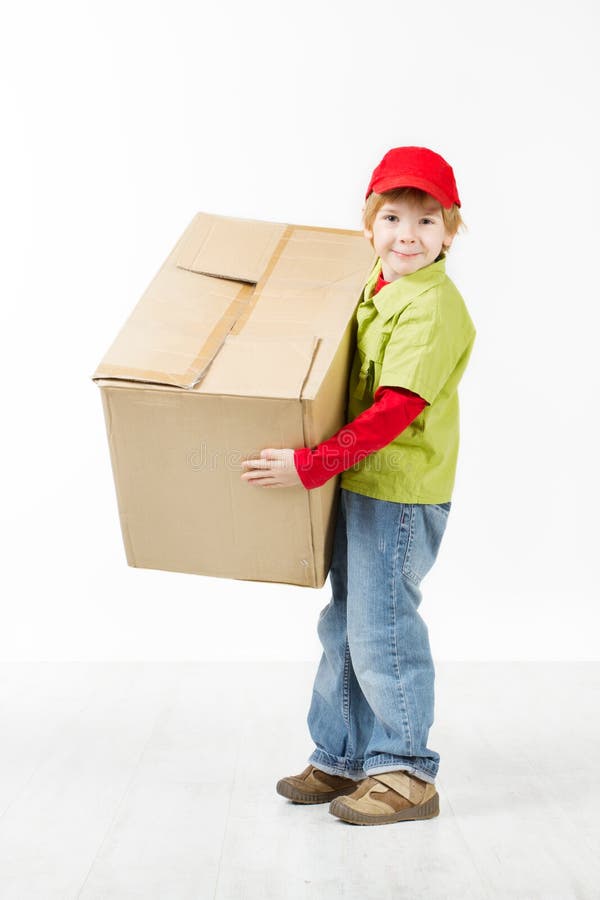 Boy Holding Big Carton Box. Stock Photo - Image: 28011740