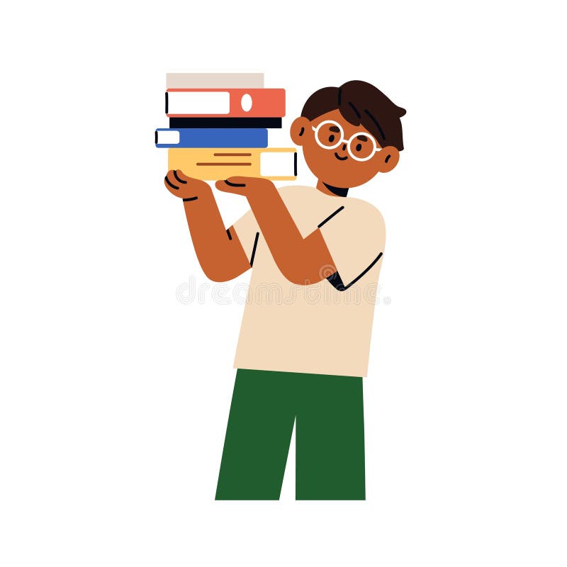 Boy Holding Book Stack in Hands. Cute Child Student in Glasses ...