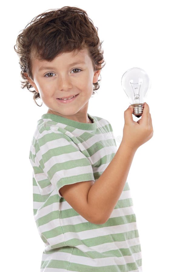 Smart School Boy with Light Bulb Stock Photo - Image of energy ...