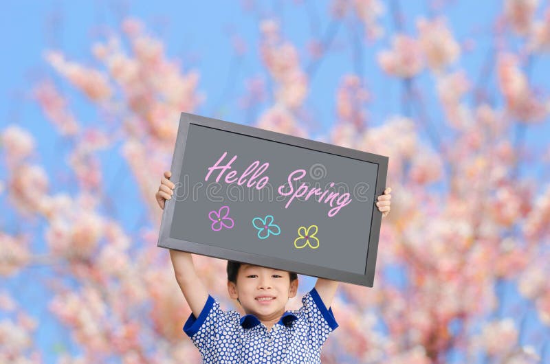 Boy Holding Chalkboard with Message Stock Photo - Image of blue, blank ...