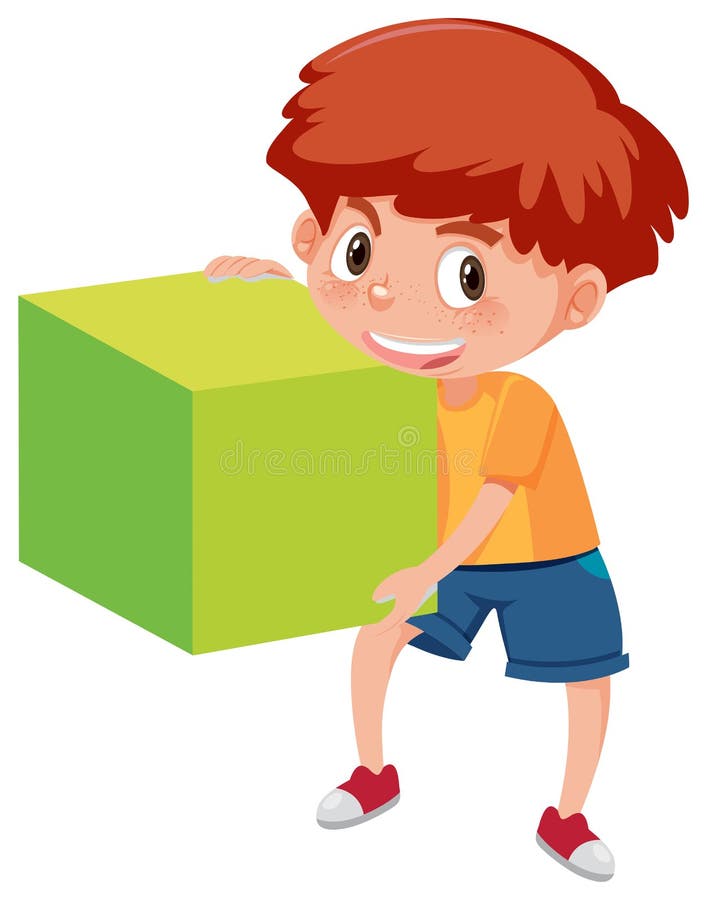 Cube Cartoon Character with Face Expression on White Background Stock ...