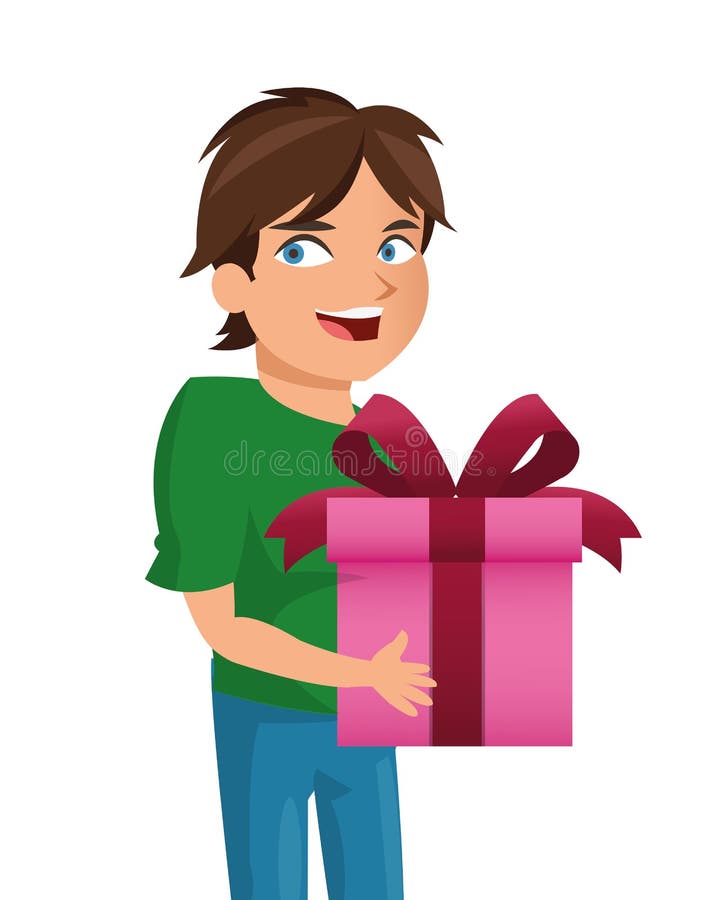 Boy holding gift icon stock illustration. Illustration of cute - 74112818
