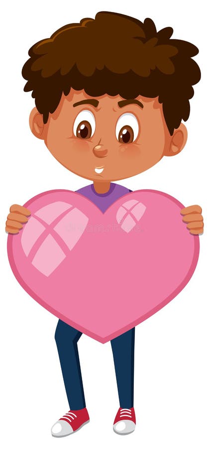 A Boy Holding Heart in Cartoon Style Stock Vector - Illustration of ...