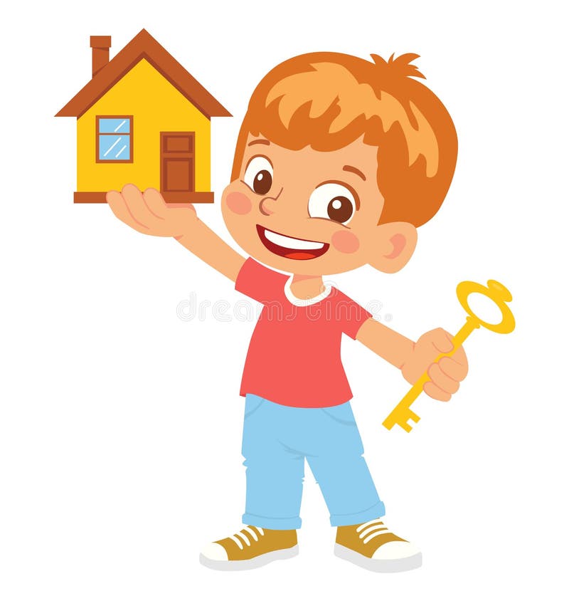 Boy holding house key stock vector. Illustration of house - 205869795