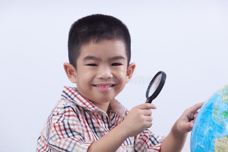 Kids Using Magnifying Glass Stock Image - Image of discover, horizontal ...