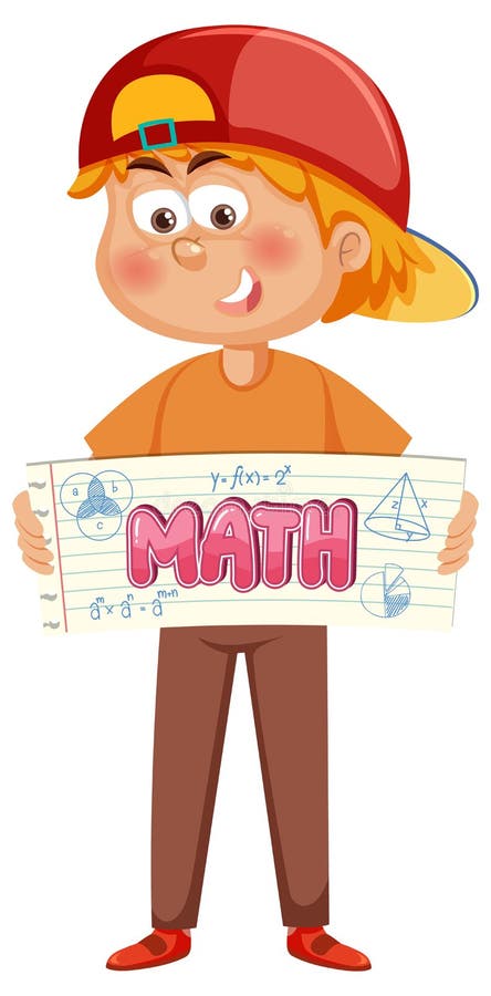 Boy holding math banner stock vector. Illustration of pupil - 267652543