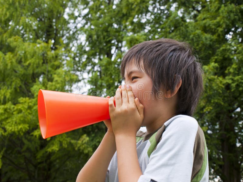 Boy and megaphone stock image. Image of announcement, communication ...