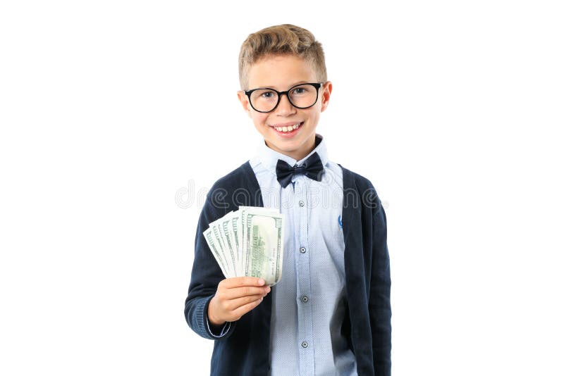 Smiling Boy Holding Dollar Cash Money His Hand Stock Photos - Free ...