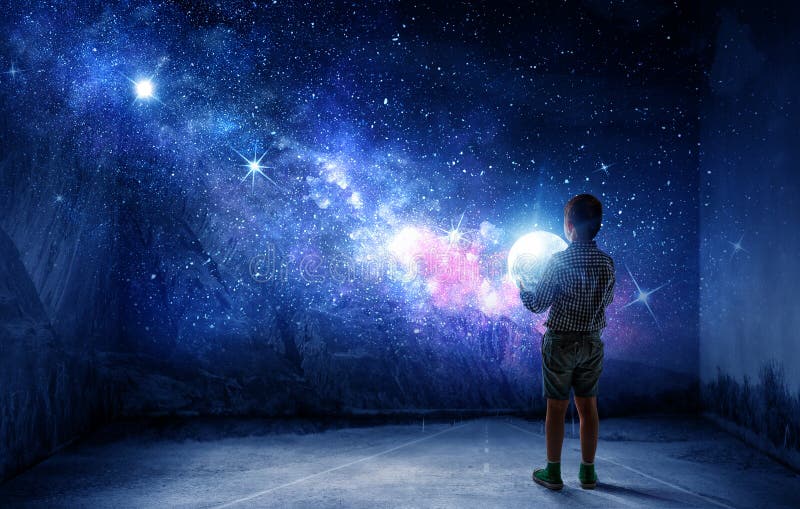 Boy holding moon at night stock image. Image of caucasian - 183052487