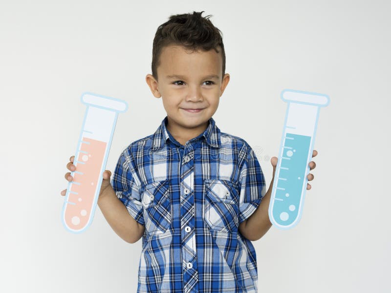 Boy Holding Paper-craft Test Tube Science Theory Stock Photo - Image of ...
