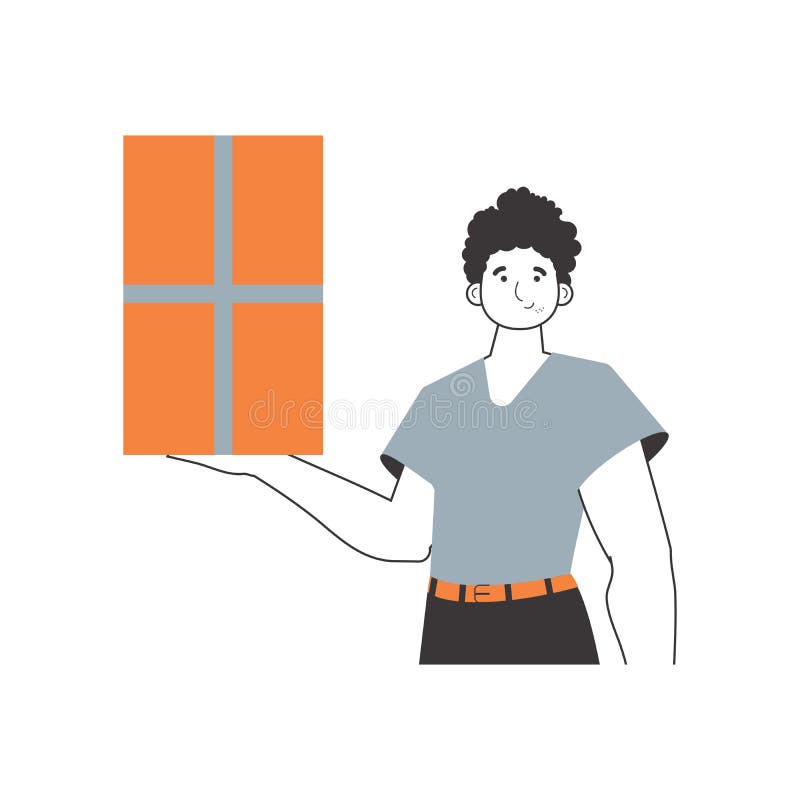 The Boy is Holding a Parcel. Delivery Concept. Linear Modern Style ...