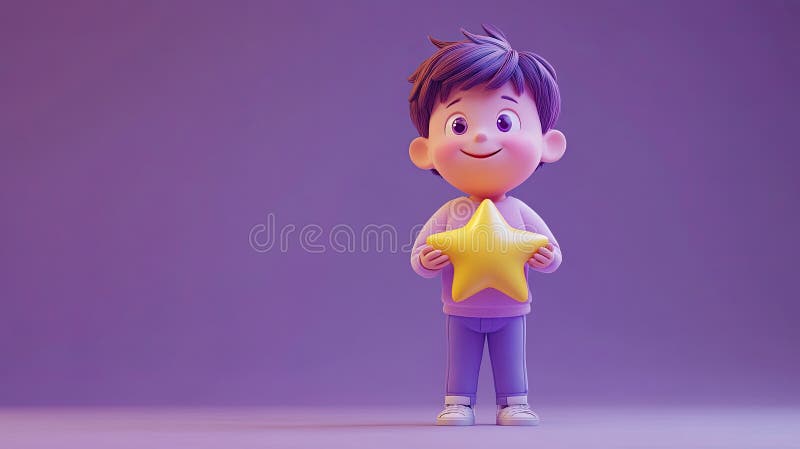 A Boy Holding a Star Purple Tone. Stock Illustration - Illustration of ...