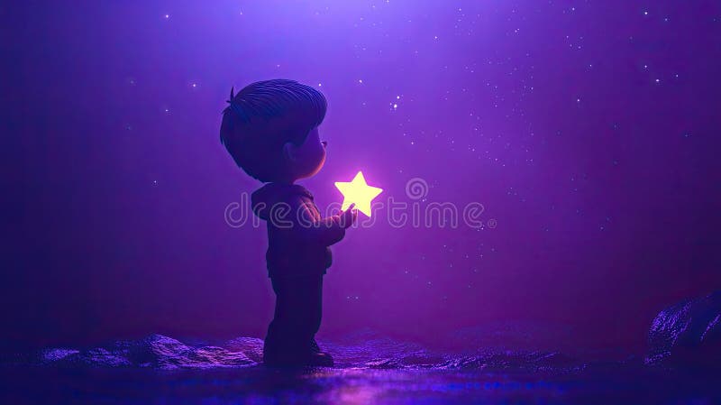 A Boy Holding a Star Purple Tone. Stock Illustration - Illustration of ...