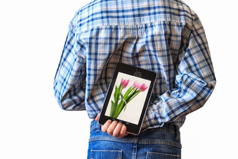 Boy Holding Tablet Computer Behind His Back Stock Photo - Image of ...