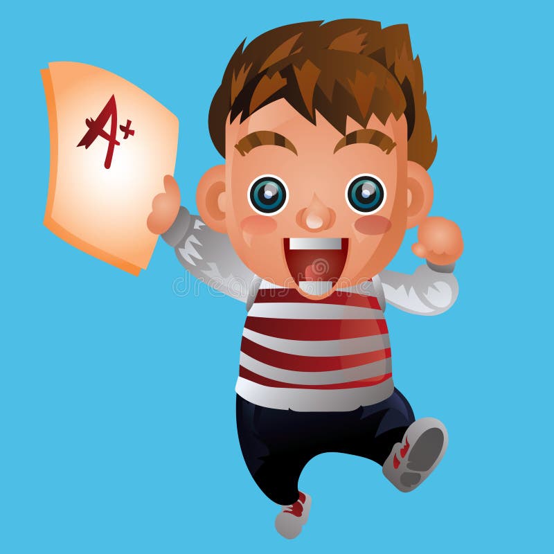 Boy Holding Test Paper with a Plus. Vector Illustration Decorative ...