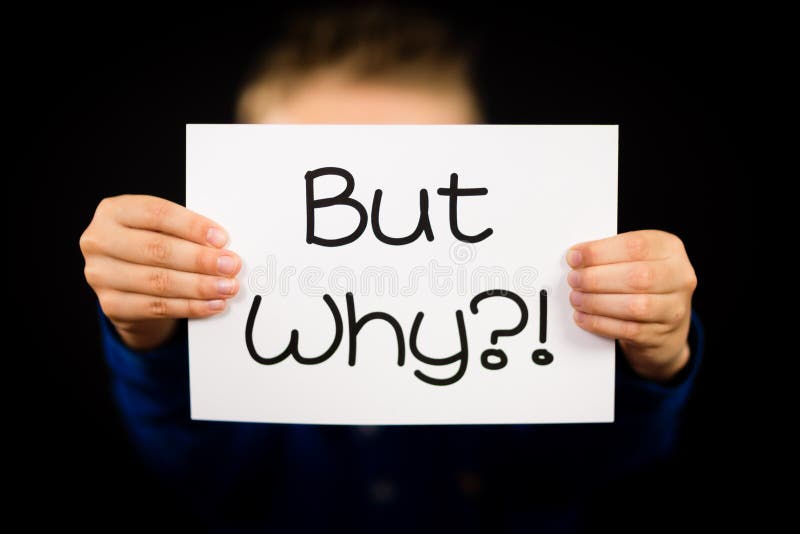 Boy holding but why sign stock image. Image of sign, hands - 48500057