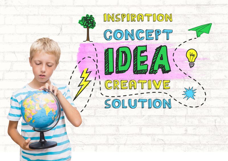 Boy Holding World Globe with Colorful Creative Concept Idea Graphics ...