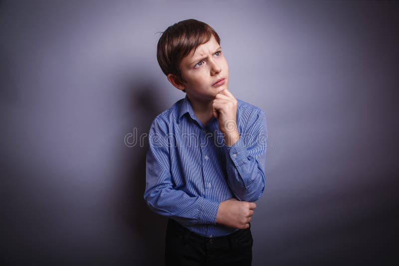 Boy Holds His Hand Chin Thinking Stock Photo - Image of expression ...