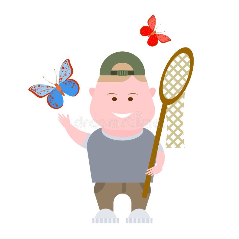 Boy holds insect net stock vector. Illustration of character - 34423552