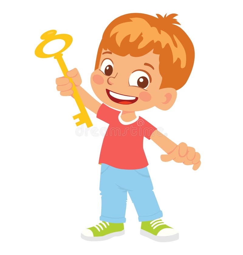 Boy holds key stock illustration. Illustration of design - 189879279