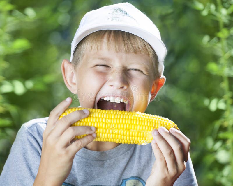 Boy with corn stock photo. Image of male, field, locations - 43146356
