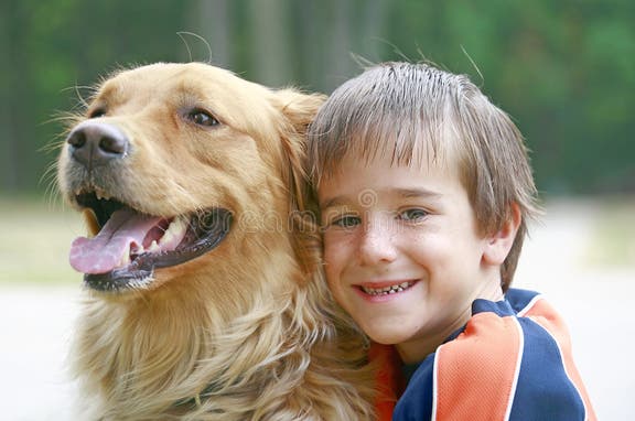 Boy Hugging Dog stock image. Image of life, american, autumn - 3160357