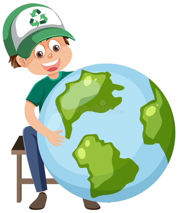 A boy hugging earth globe stock vector. Illustration of person - 268804305