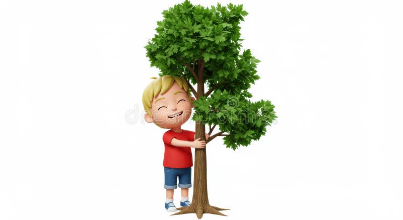 Boy Hugging a Tree stock illustration. Illustration of hugging - 370680178