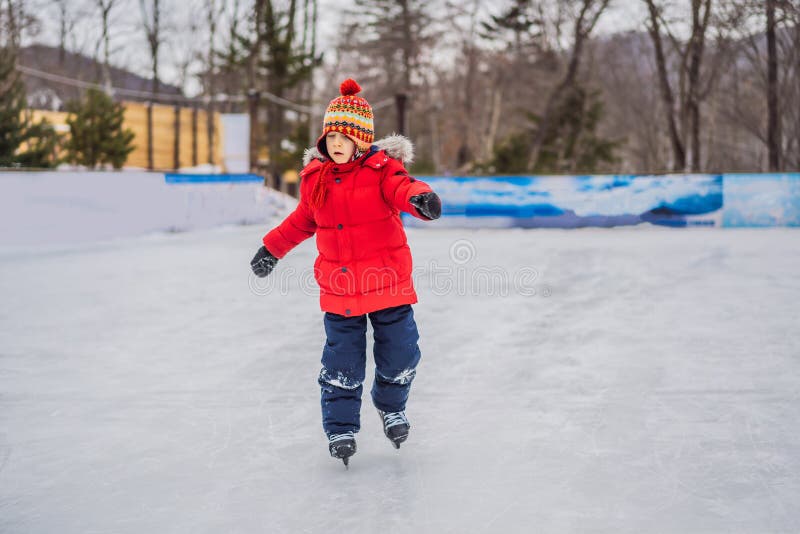 Boy Ice Skating for the First Time Stock Image - Image of healthy ...